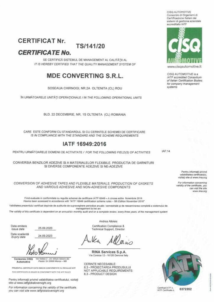 Certificate - MDE Converting