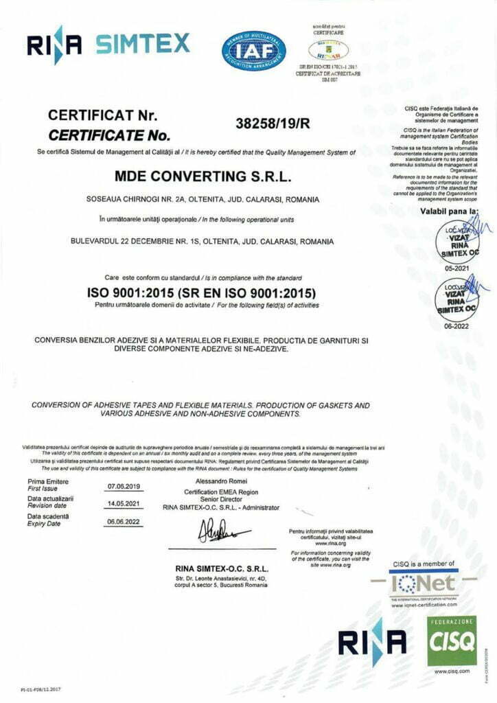 Certificate - MDE Converting